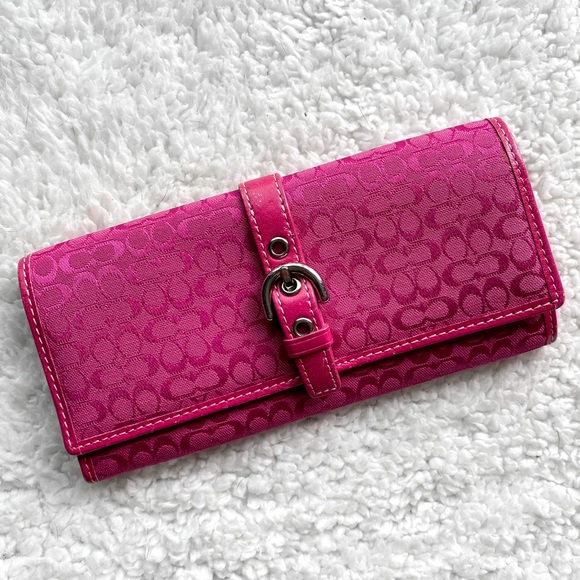 Coach | Bags | Coach Vintage Monogram Pink Wallet With Buckle | Poshmark